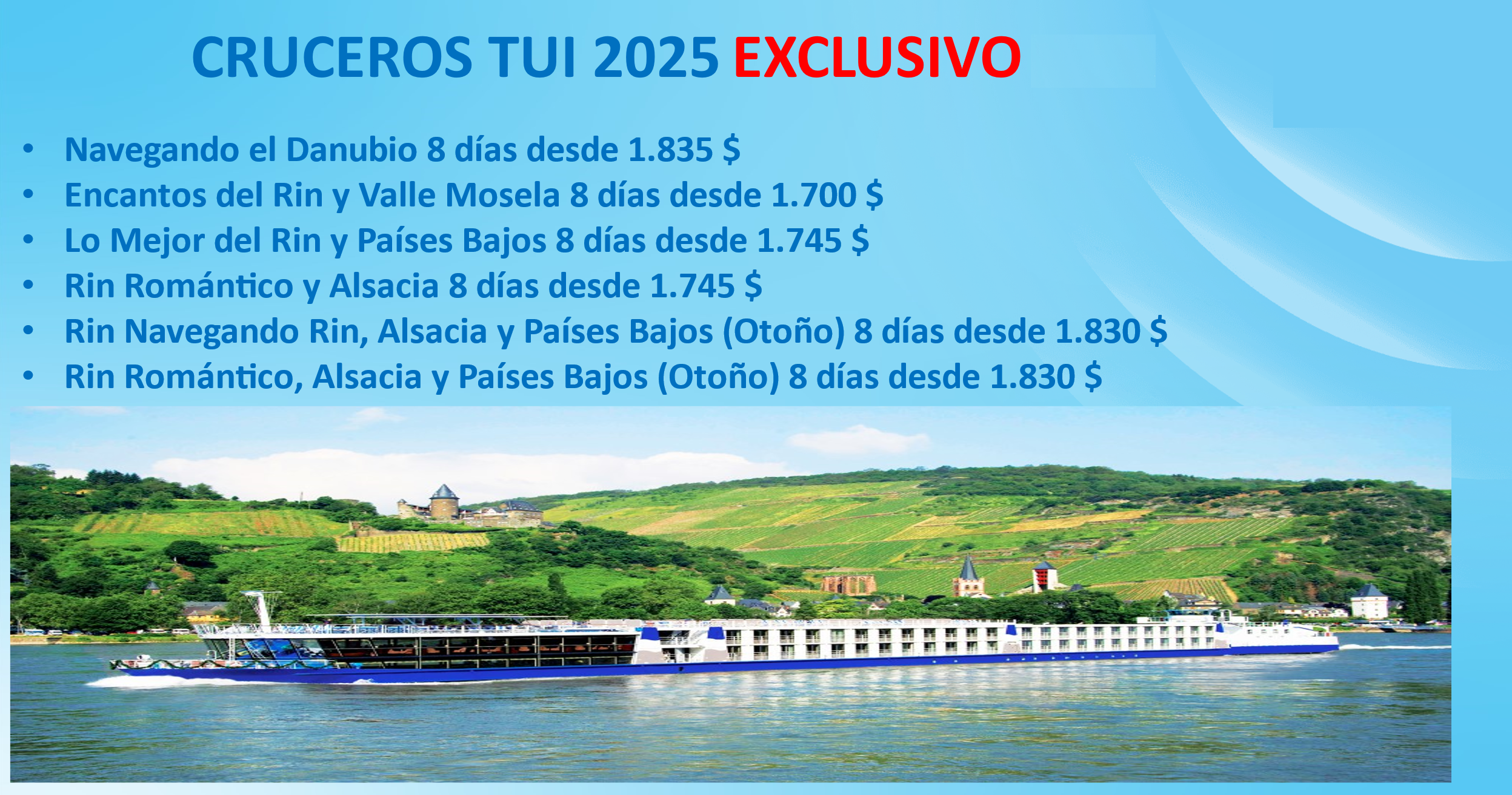 Info de Viajes TAIAR CRUCEROS FLUVIALES DANUBIO Y RIN – 2025 – ELITOURS ...